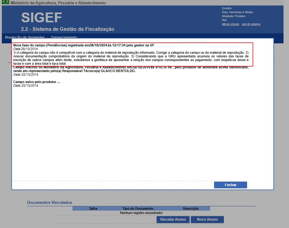 Manual SIGEF - Inscrição de Campo | Manuais da SDA